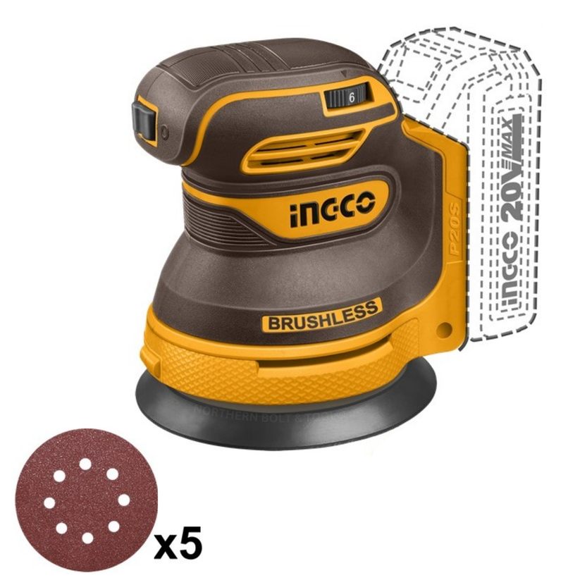 Ingco Cordless Random Orbit Sander 125MM 20V (Tool only) – Northern ...