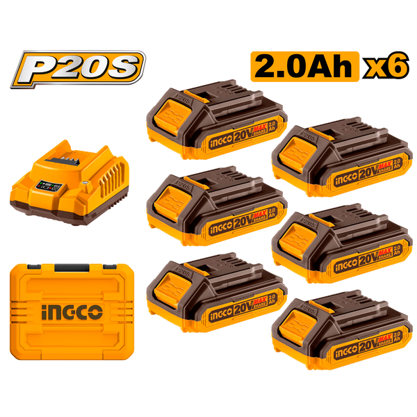 Ingco 6X Li-Ion Battery Pack (2Ah) With Charger And Carry Case Kit ...