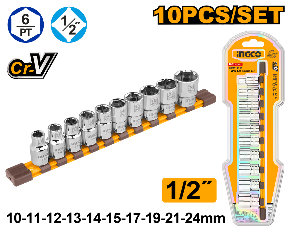 Ingco Socket Set 1/2" 10Pc – Northern Bolt & Tool