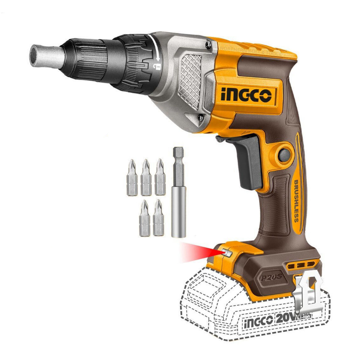 Ingco Cordless Drywall Screwdriver Brushless 20V (Tool Only) – Northern ...