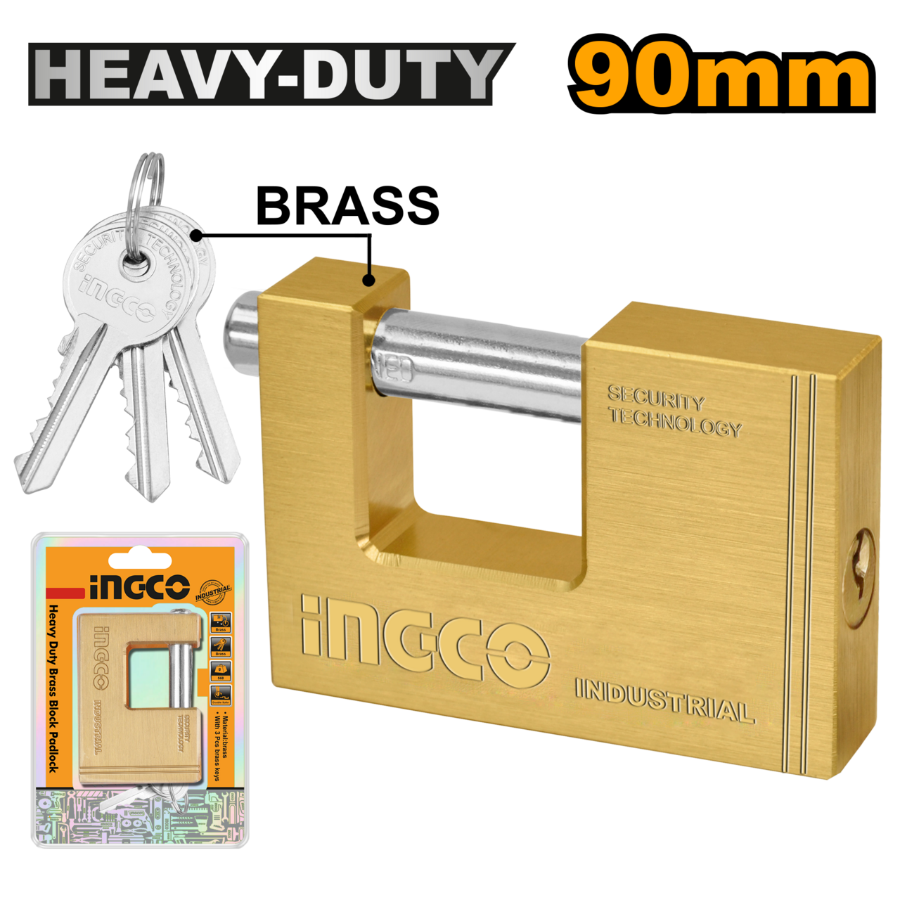 Ingco Heavy Duty Brass Block Padlock 90mm – Northern Bolt & Tool