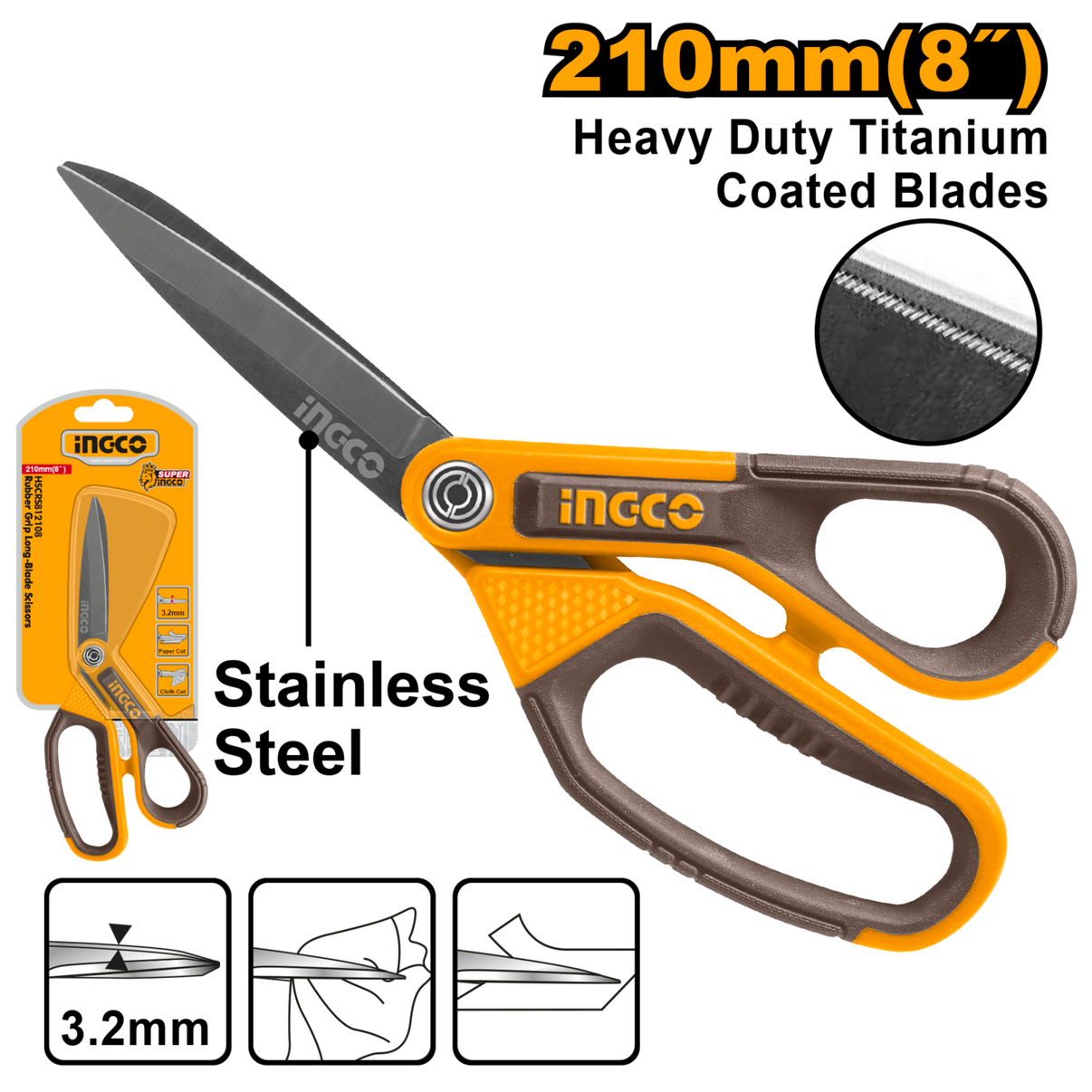 Ingco Rubber grip long-blade scissors 210mm – Northern Bolt & Tool